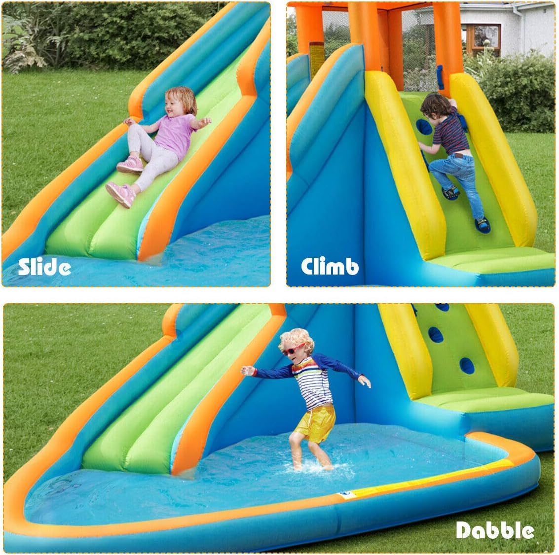 HONEY JOY Inflatable Water Slide, Giant Water Park Castle Bouncy House ...
