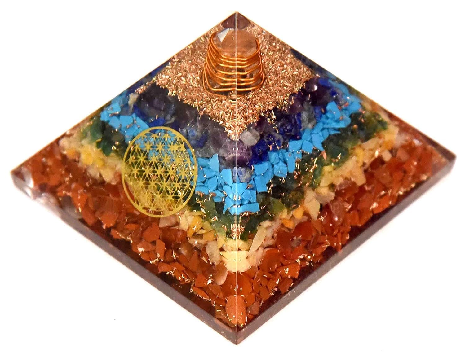 Buy Seven Chakra Orgone Crystal Pyramid with Flower of Life Symbol for ...