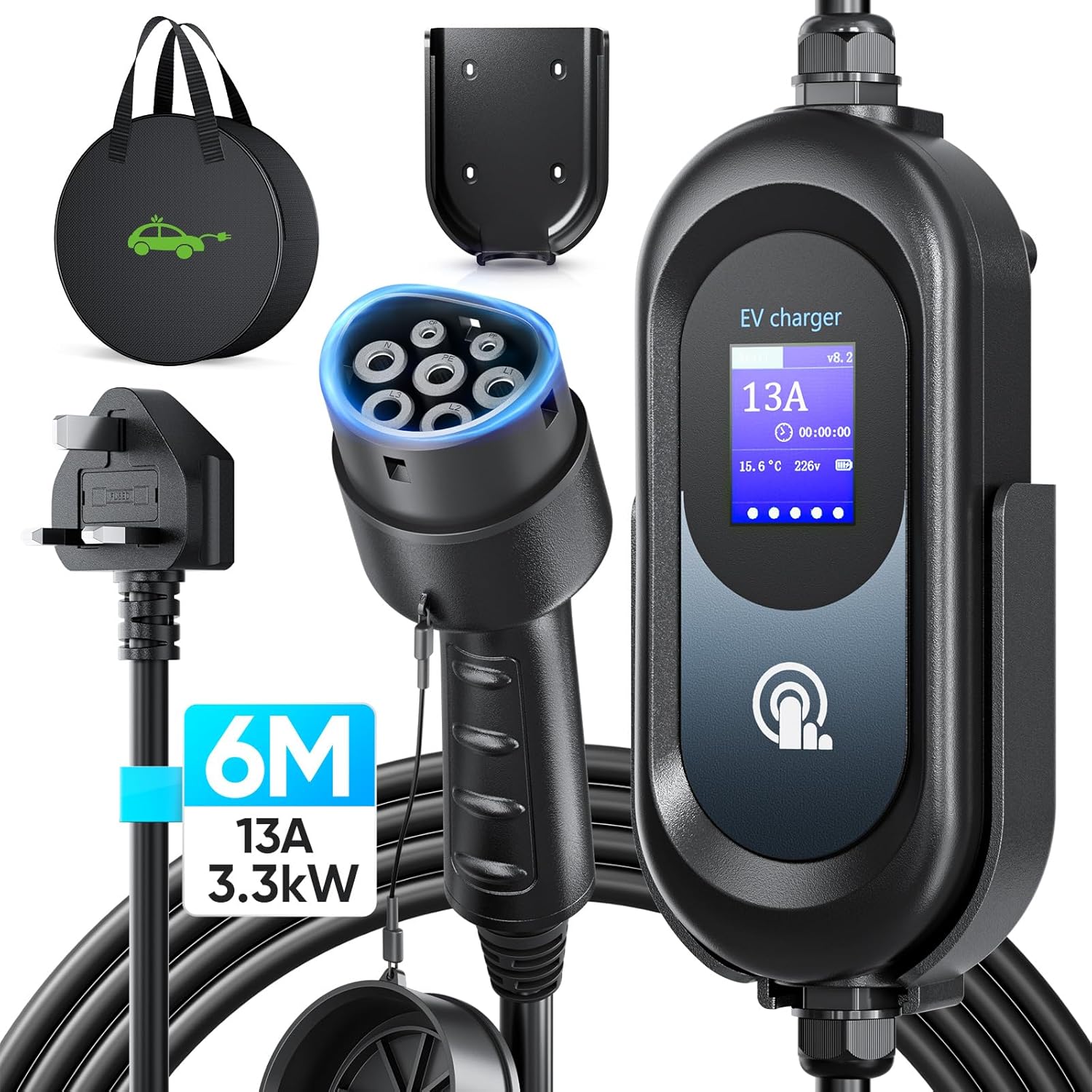 EV Charger Cable Type 2 to 3 Pin Plug 6M, [6/8/10/13A] Electric Car ...