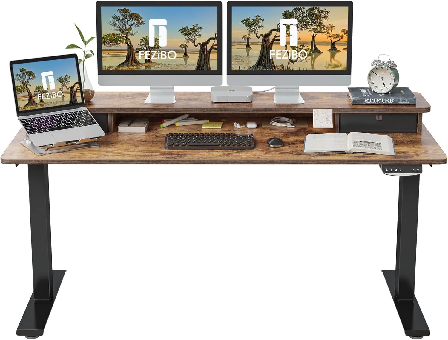 FEZIBO Height Adjustable Electric Standing Desk with Double Drawer, 150 ...