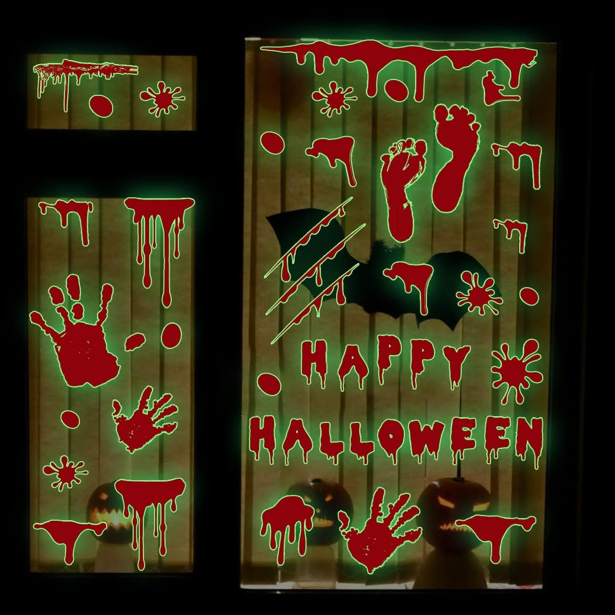 Amazon.com: Glow in The Dark Halloween Bloody Window Clings Luminous ...