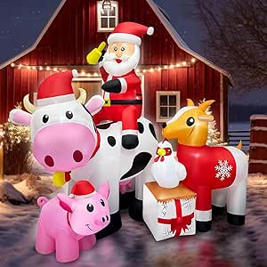 Amazon.com: 6FT Christmas Inflatables Santa Farm Scene with Blow Up Cow ...