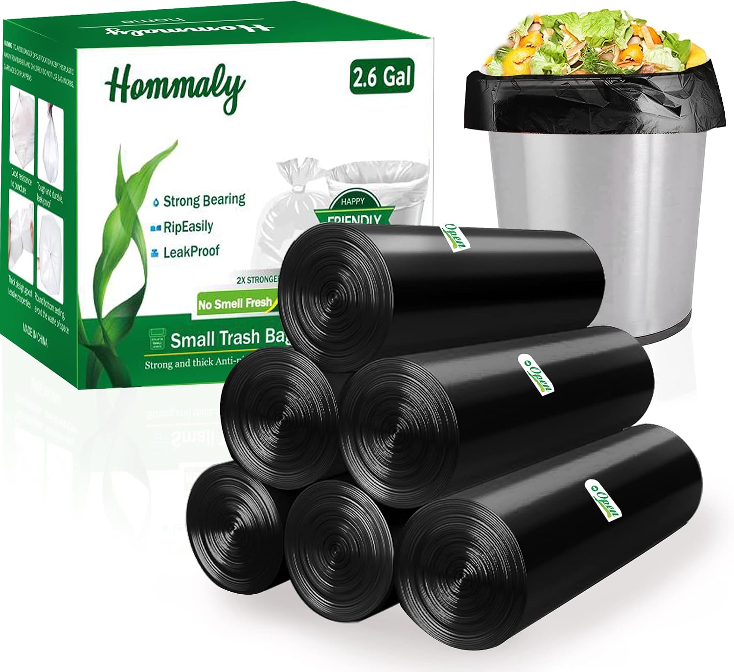 Amazon.com: Hommaly 2.6 Gallon 240 pcs Small Black Trash Bags, Strong ...