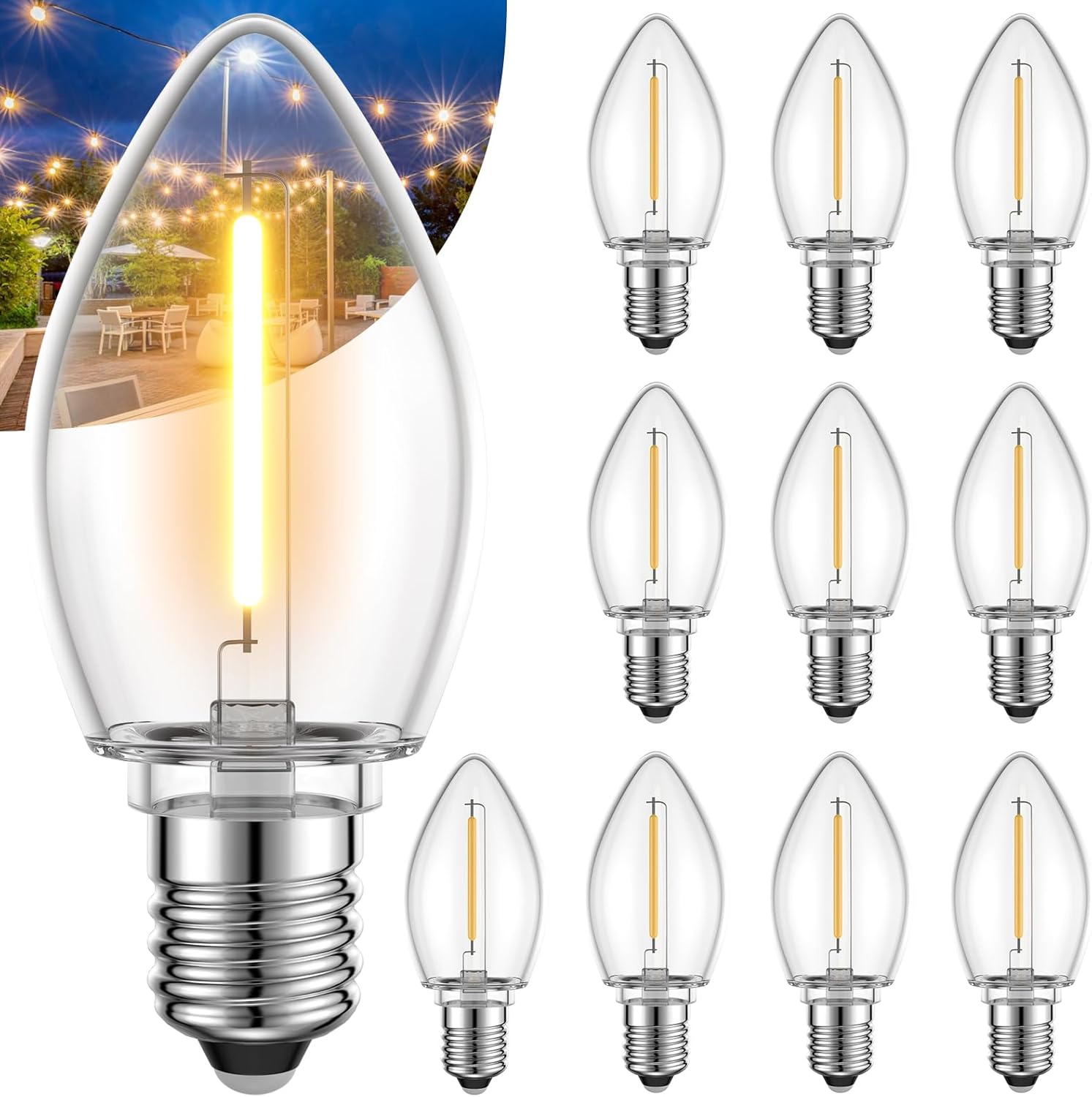 GLUROO LED Night Light Bulbs, C7 E12 Candelabra LED Light Bulbs, Clear ...