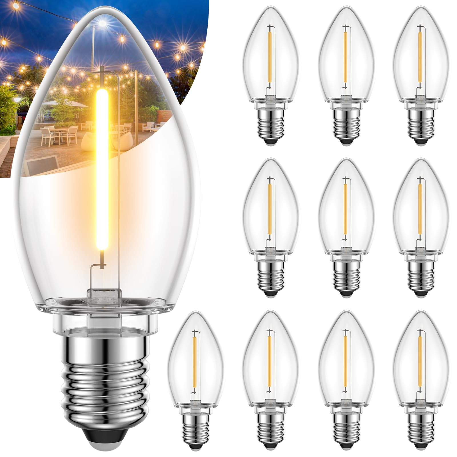 GLUROO LED Night Light Bulbs, C7 E12 Candelabra LED Light Bulbs, Clear ...