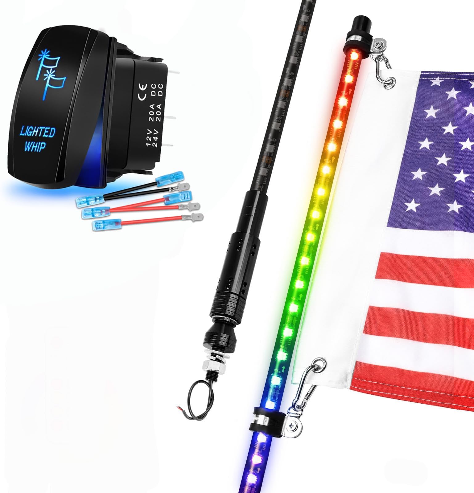 Amazon.com: SWATOW INDUSTRIES 2FT Lighted Whips with Rocker Switch LED ...