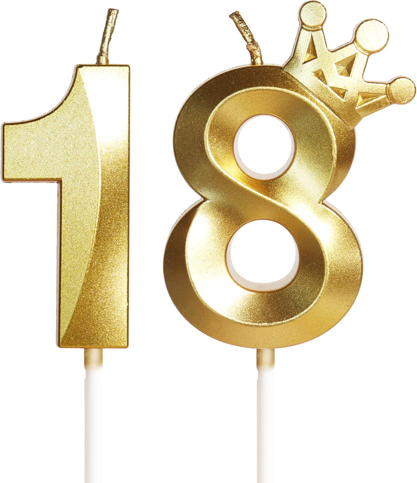 Yiran Gold 18th Birthday Candles with Crown Decor, 3D Number 18 Candle ...