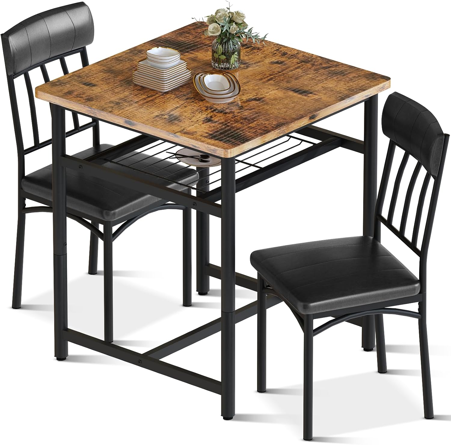 Amazon.com - Lamerge 3-Piece Wooden Table and Chairs Set, Kitchen Table ...