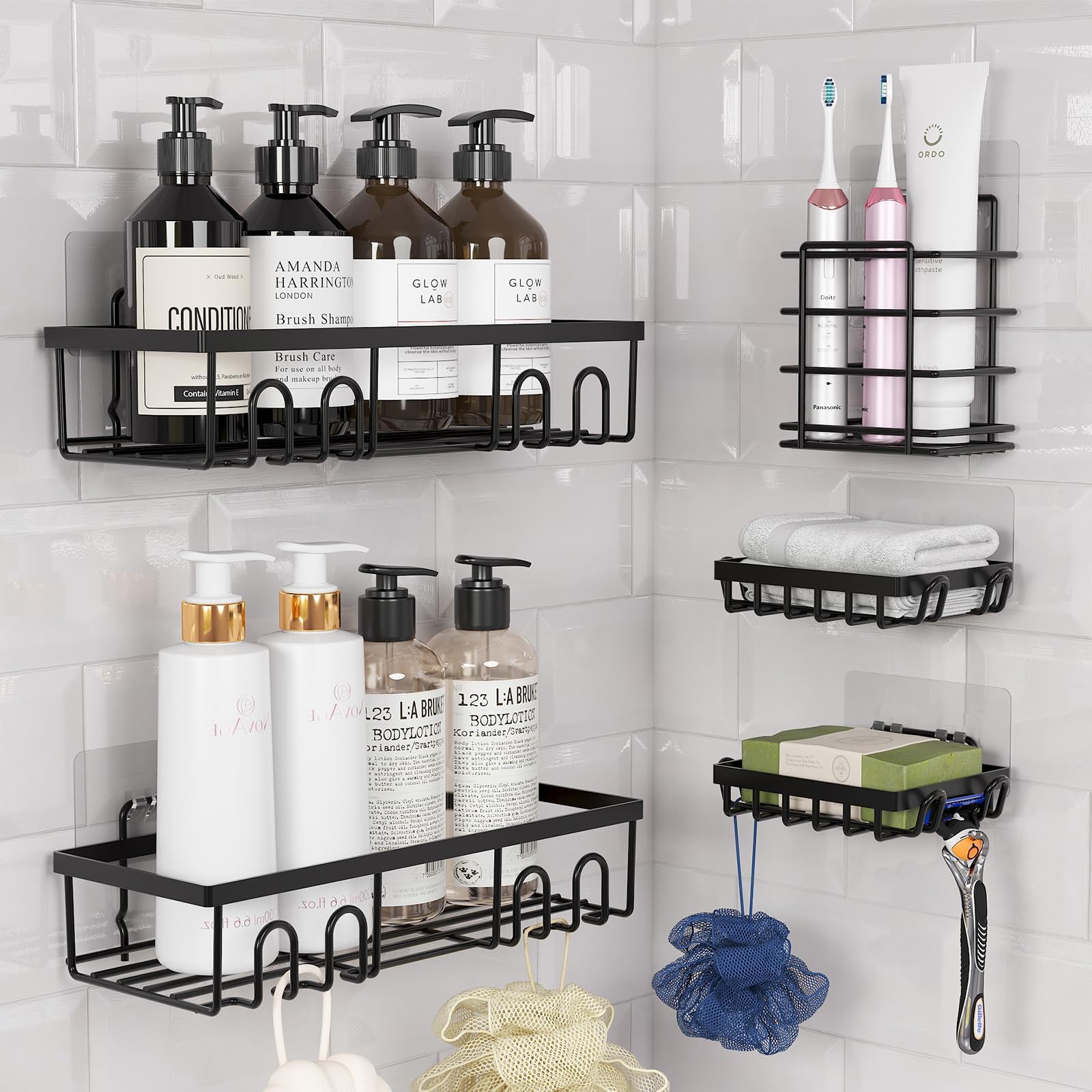 Amazon.com: 5 Pack Shower Caddy, Strong Adhesive Shower Organizer Shelf ...