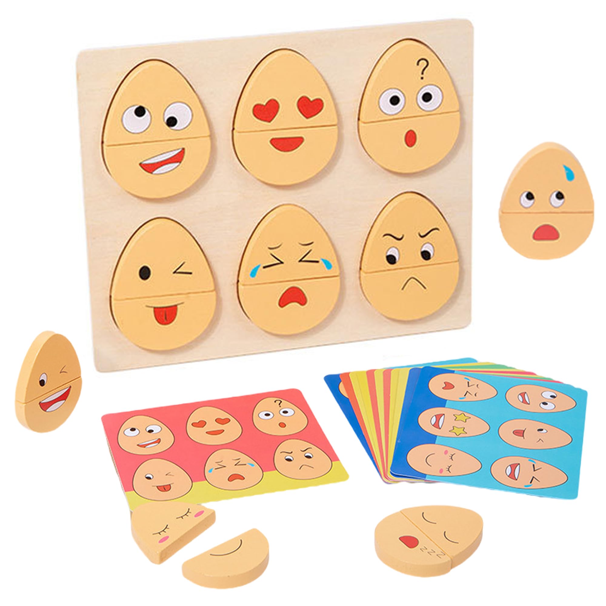 Wooden Matching Game Expression Puzzles for Toddlers 1-3,Montessori ...