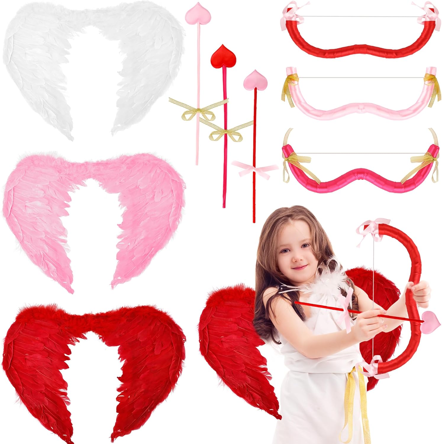 Amazon.com: Plukeen 9 Pcs Cupid Costume Set Feather Wing Cupid Bow and ...