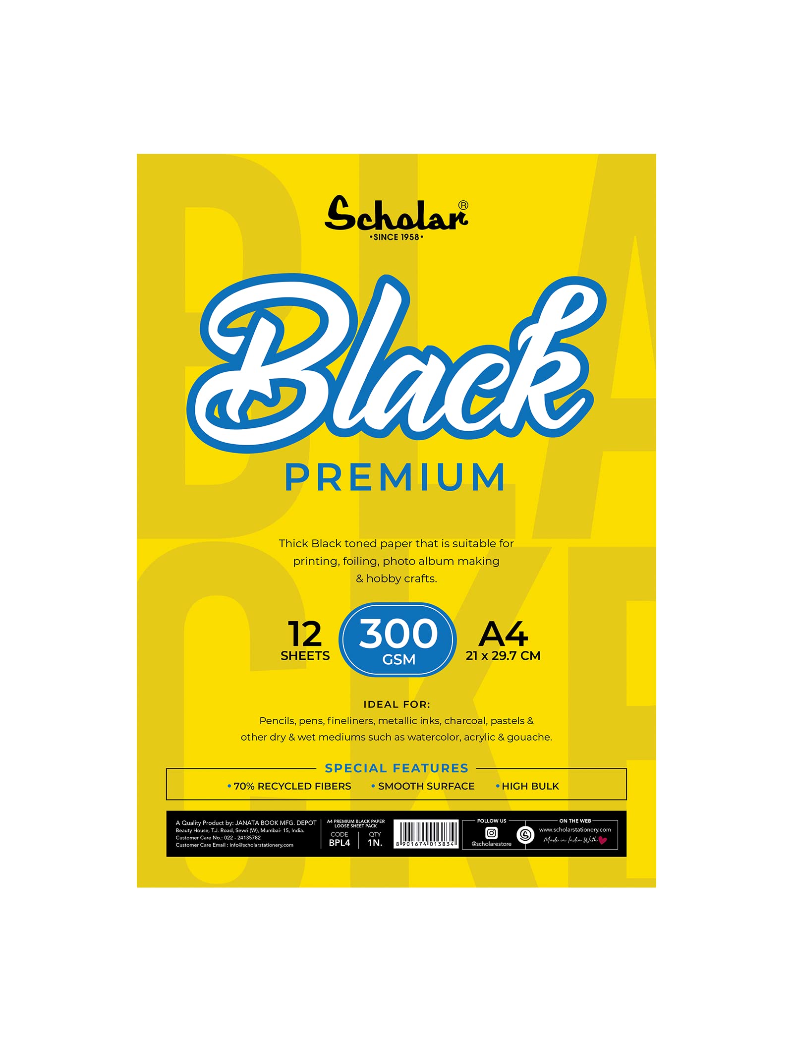 Scholar Black paper Loose Sheets (300 gsm Black Toned Paper) (A4 ...