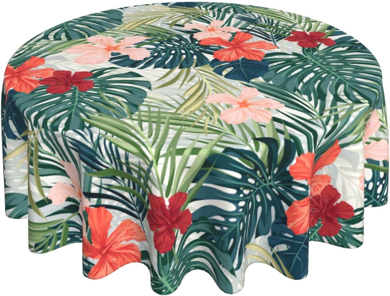 Summer Tropical Tablecloth Round 60 Inch Ruitic Palm Leaf Floral Table ...