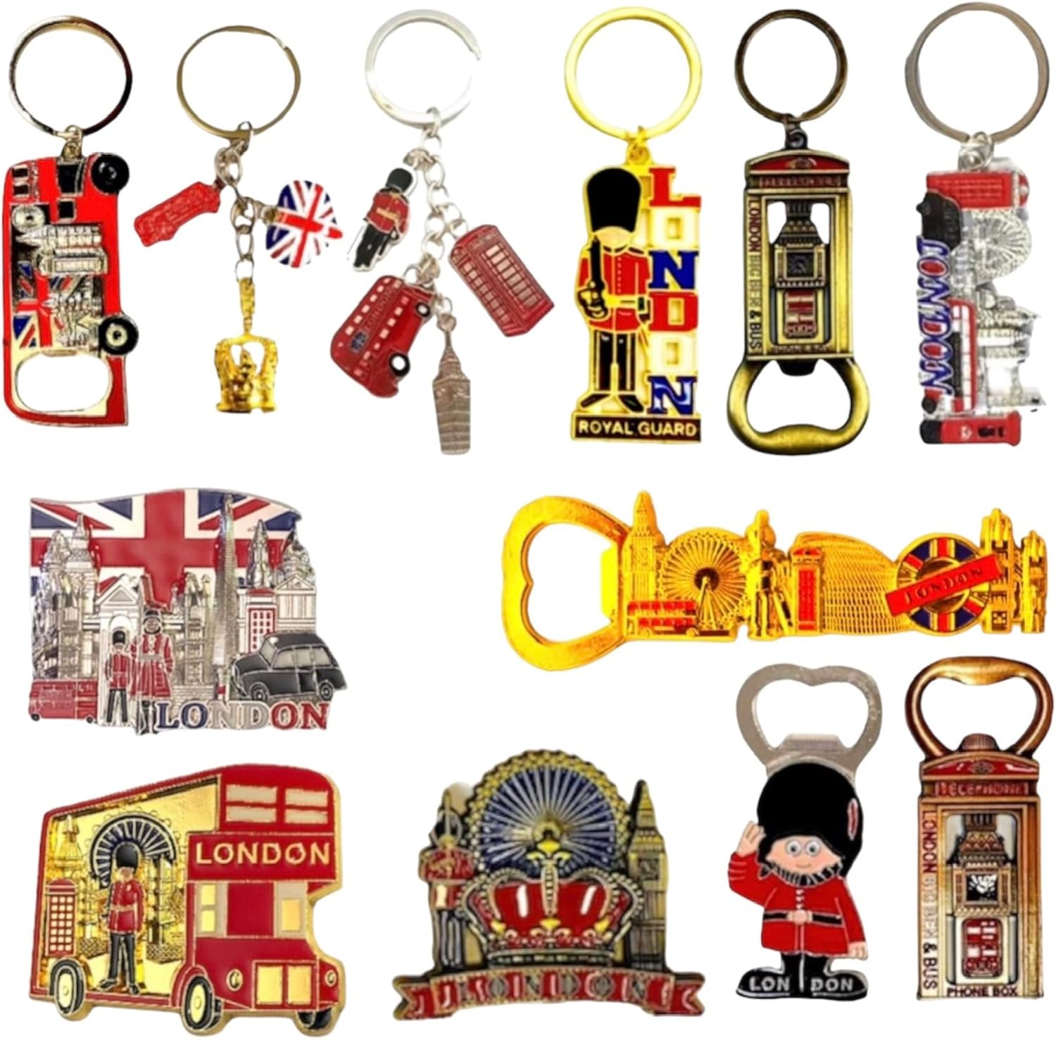 12 London Souvenirs Keyrings Magnets - British Souvenir Metal Magnet ...