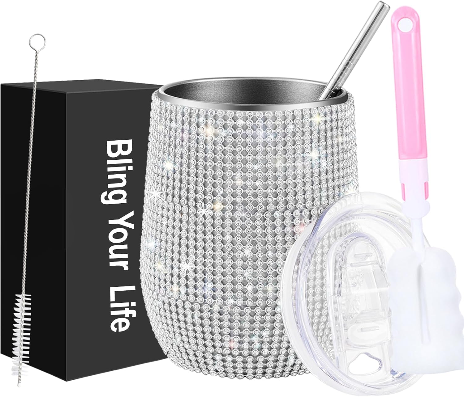 Amazon.com | WINCHERRIA Bling Wine Tumbler-12oz Diamond Bling Water ...