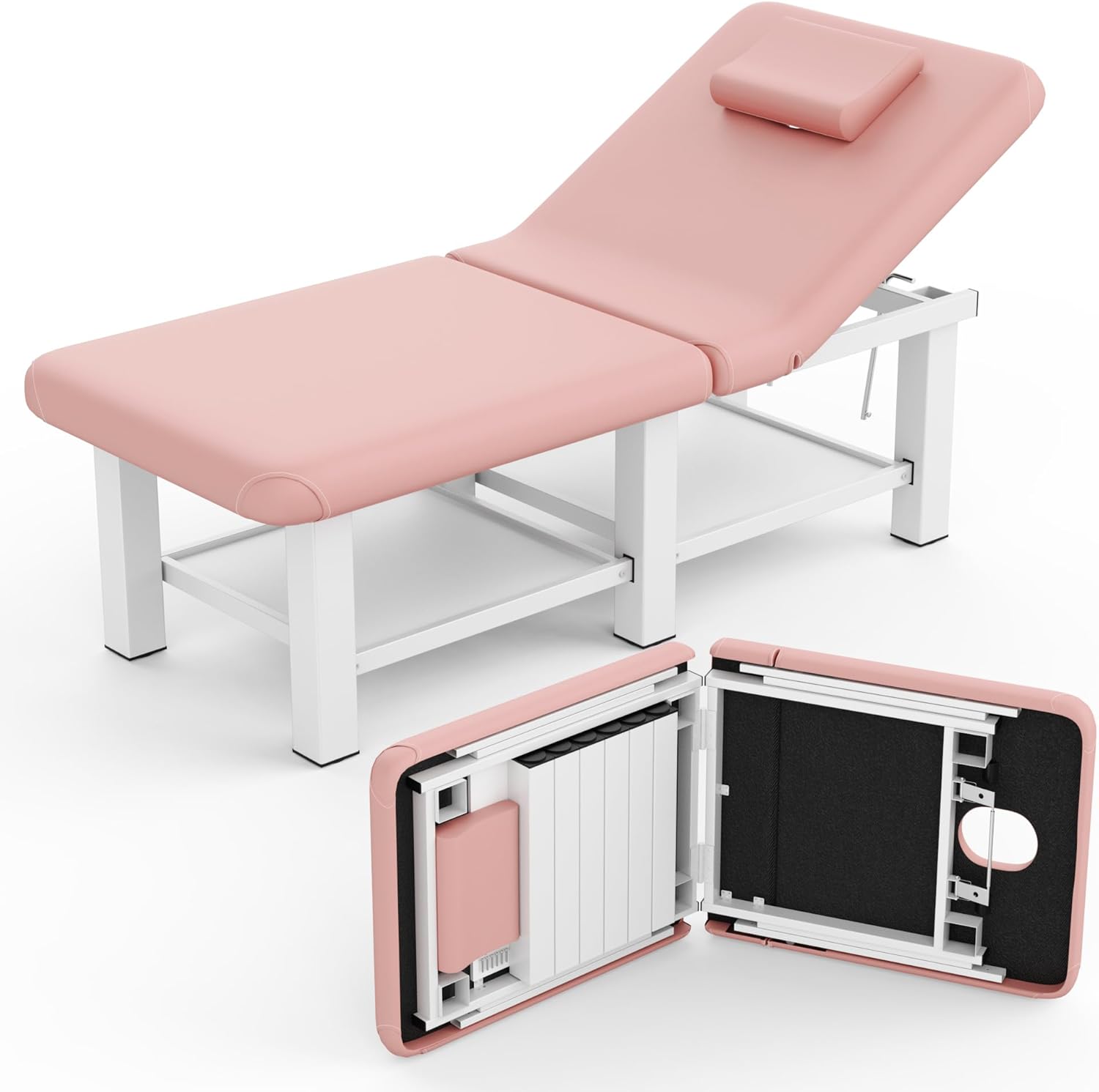 Amazon.com: Folding Stationary Massage Table with Backrest and Storage ...