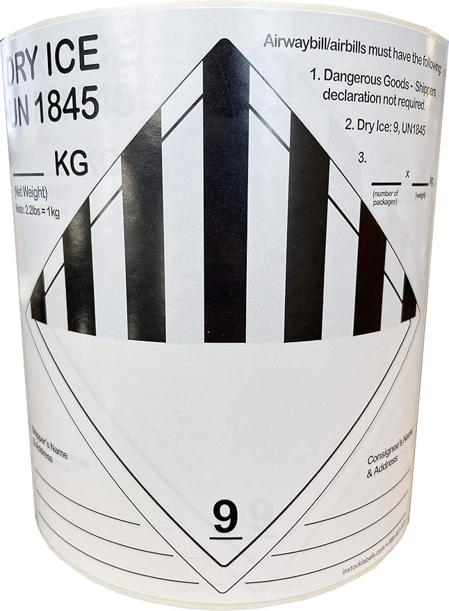 Amazon.com : Dry Ice Shipping Labels Hazard Class 9 UN1845 6 x 6 Inch ...