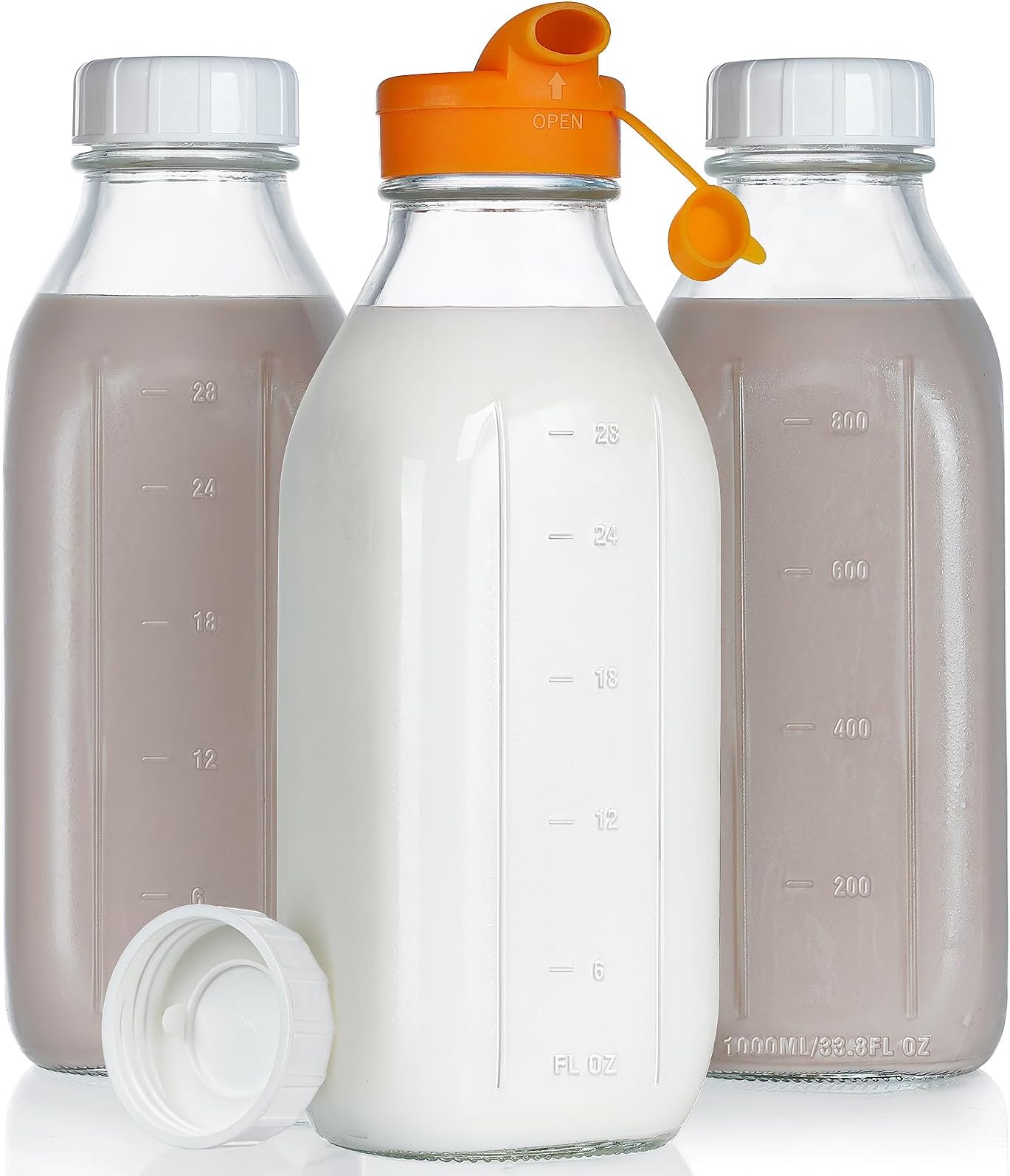 Amazon.com: Dwbligt 32 oz Empty Glass Milk Bottles with Silicone ...