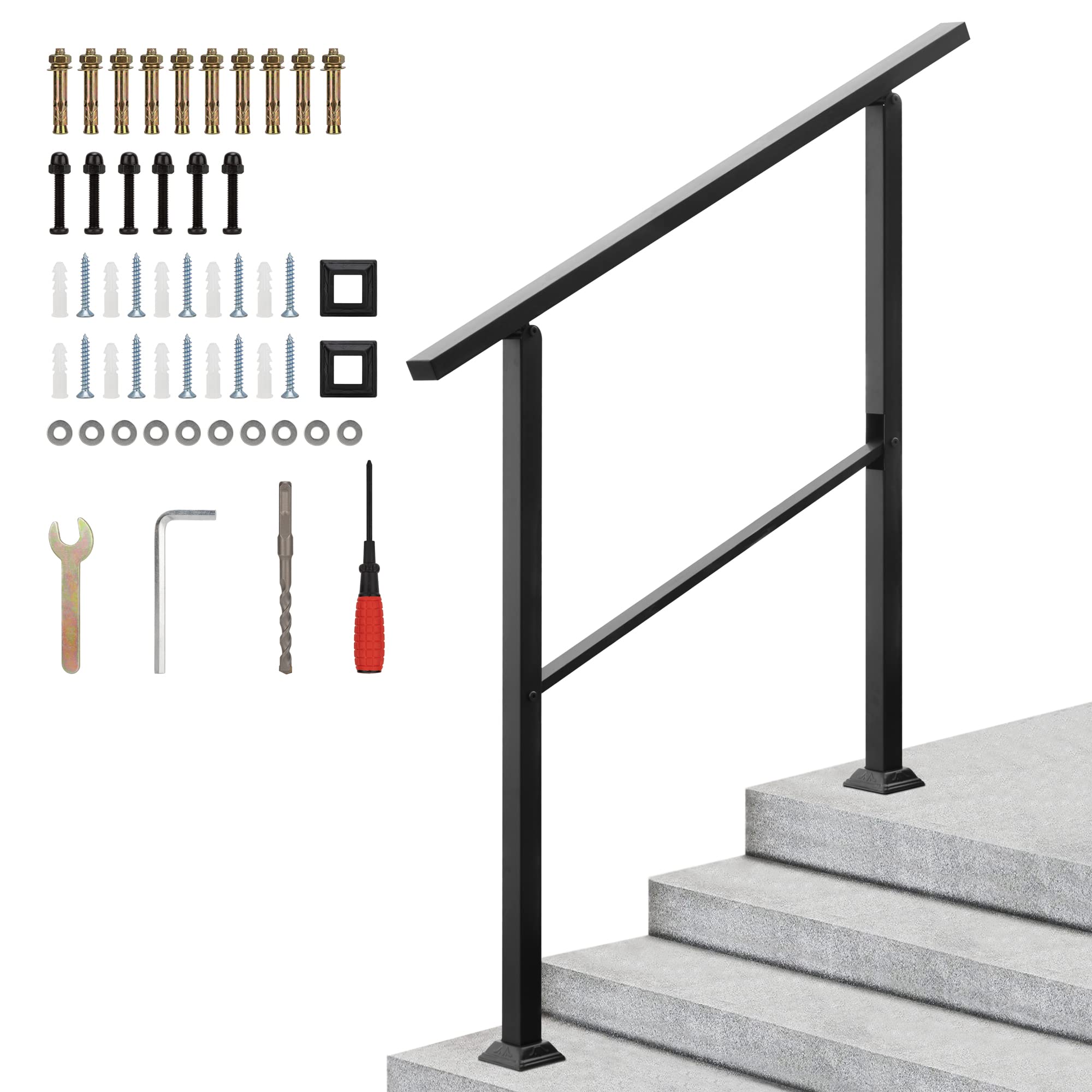 Snapklik.com : Handrails For Outdoor Steps Fits 3-4 Steps, Black ...