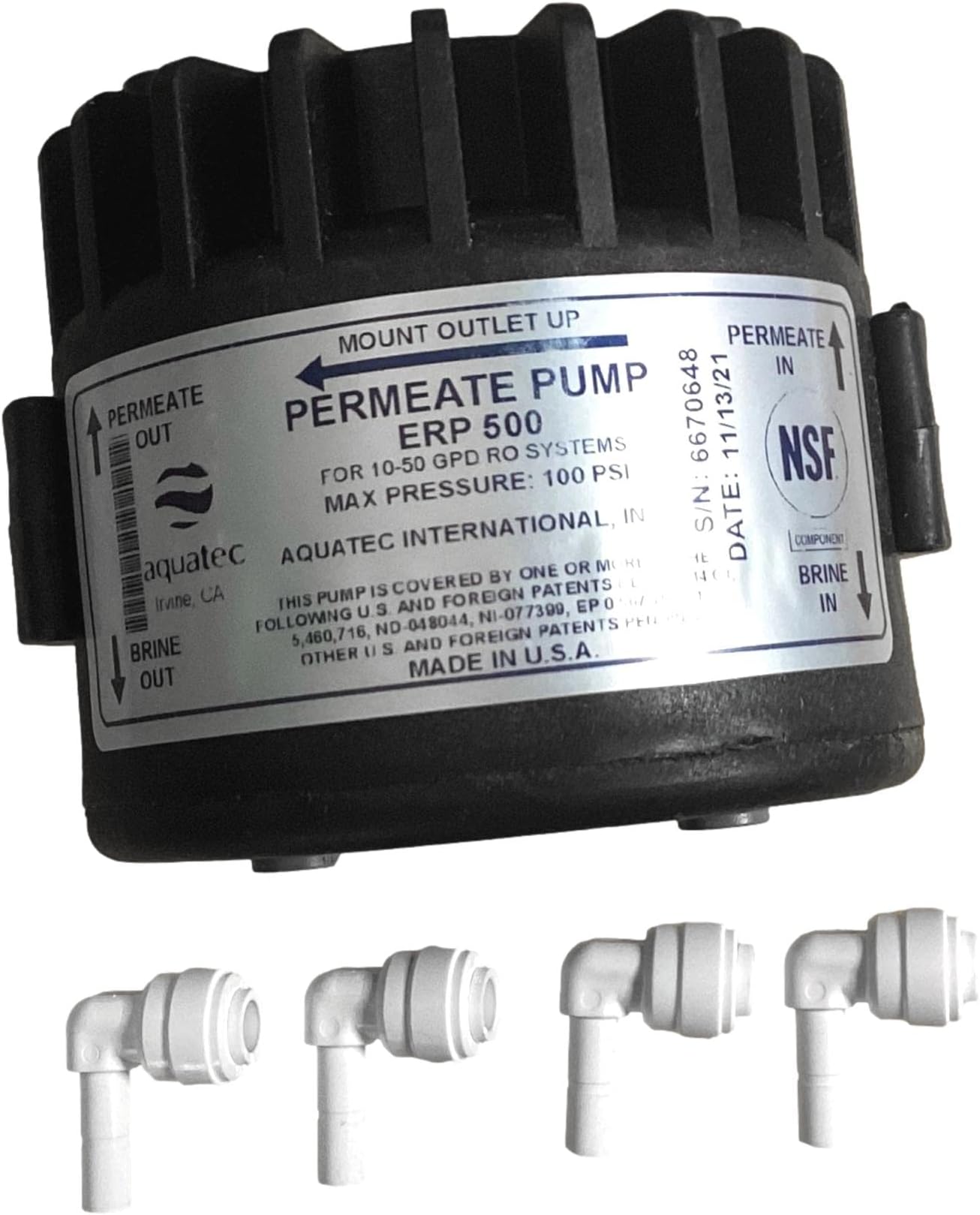 Amazon.com: Aquatec ERP-500 Permeate Pump with 1/4" QC JG Inserts ...