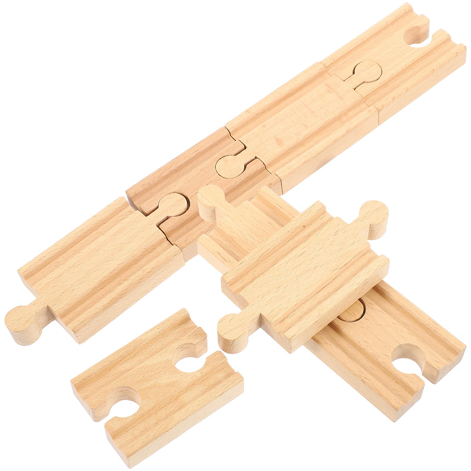 jojofuny 8pcs Wooden Train Railway Tracks, DIY Train Tracks, Wooden ...
