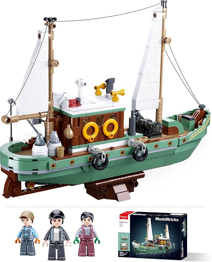 Amazon.com: City Fishing Boat Building Kit with 3 Fisherman Minifigures ...