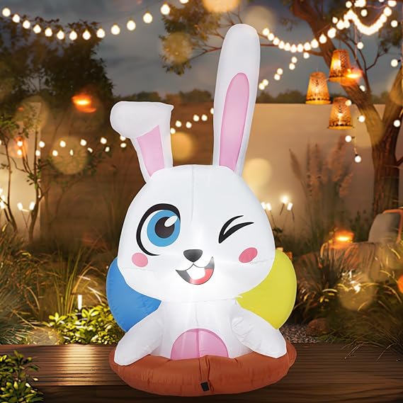 Amazon.com: Tesony Easter Inflatable Bunny Outdoor Decorations, 4 FT ...