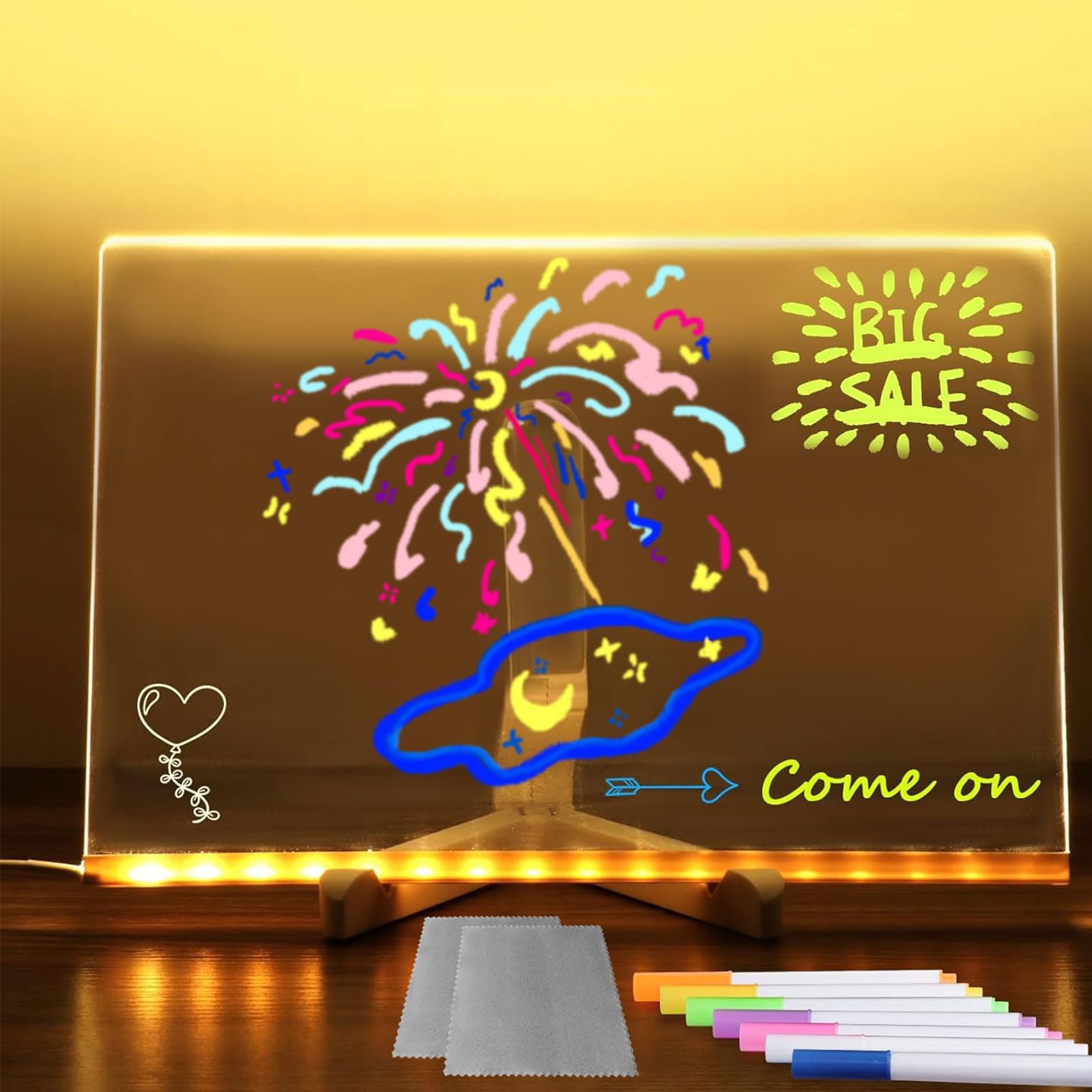 Amazon.com : LED Note Board with Colors,Acrylic Dry Erase Board with ...