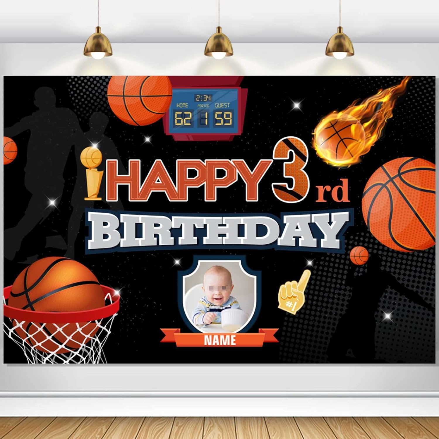 Amazon.com: Custom Basketball Theme 3rd Birthday Decorations Banner ...