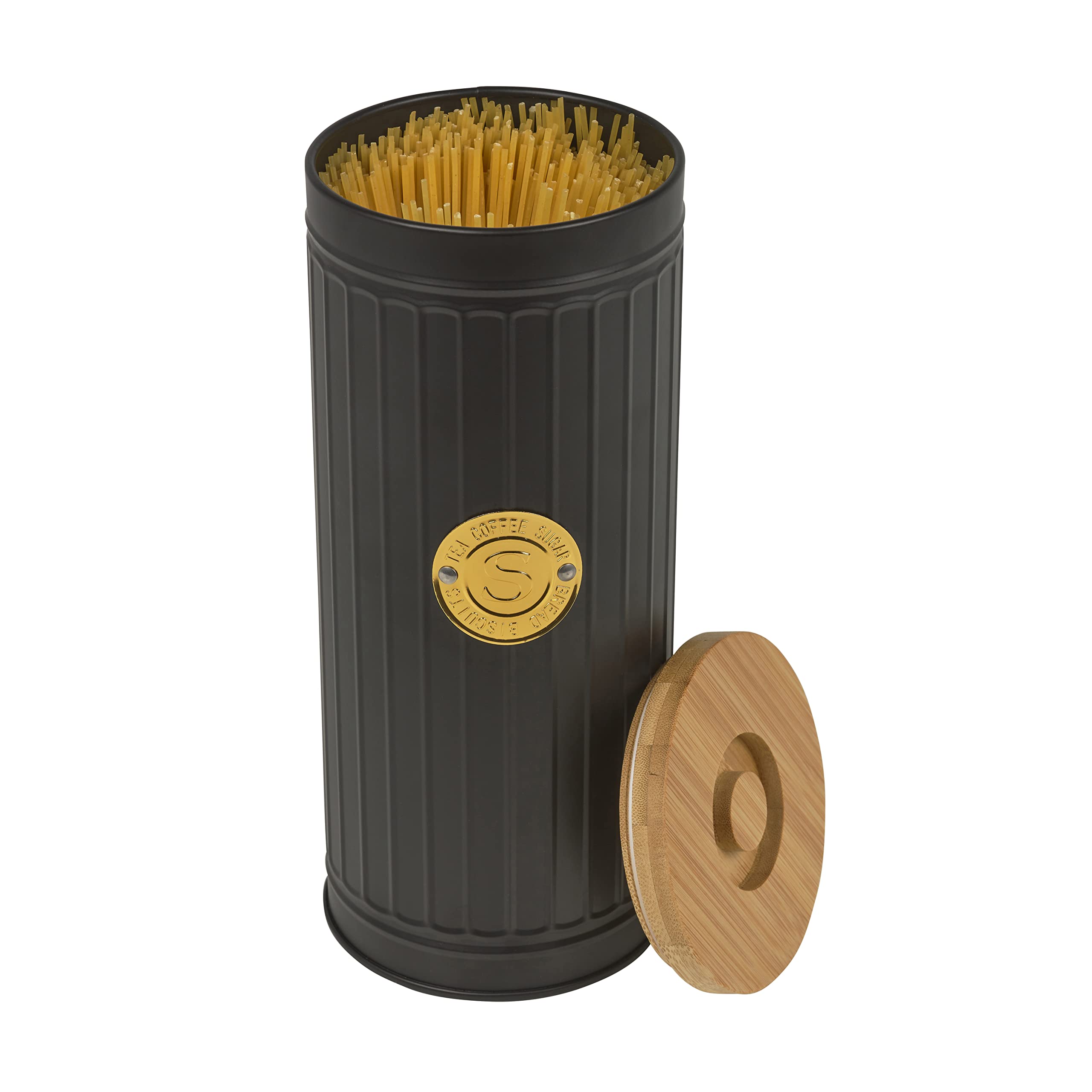 Black Biscuit Tin with Bamboo Lid, Durable Carbon Steel Cookie Jar ...