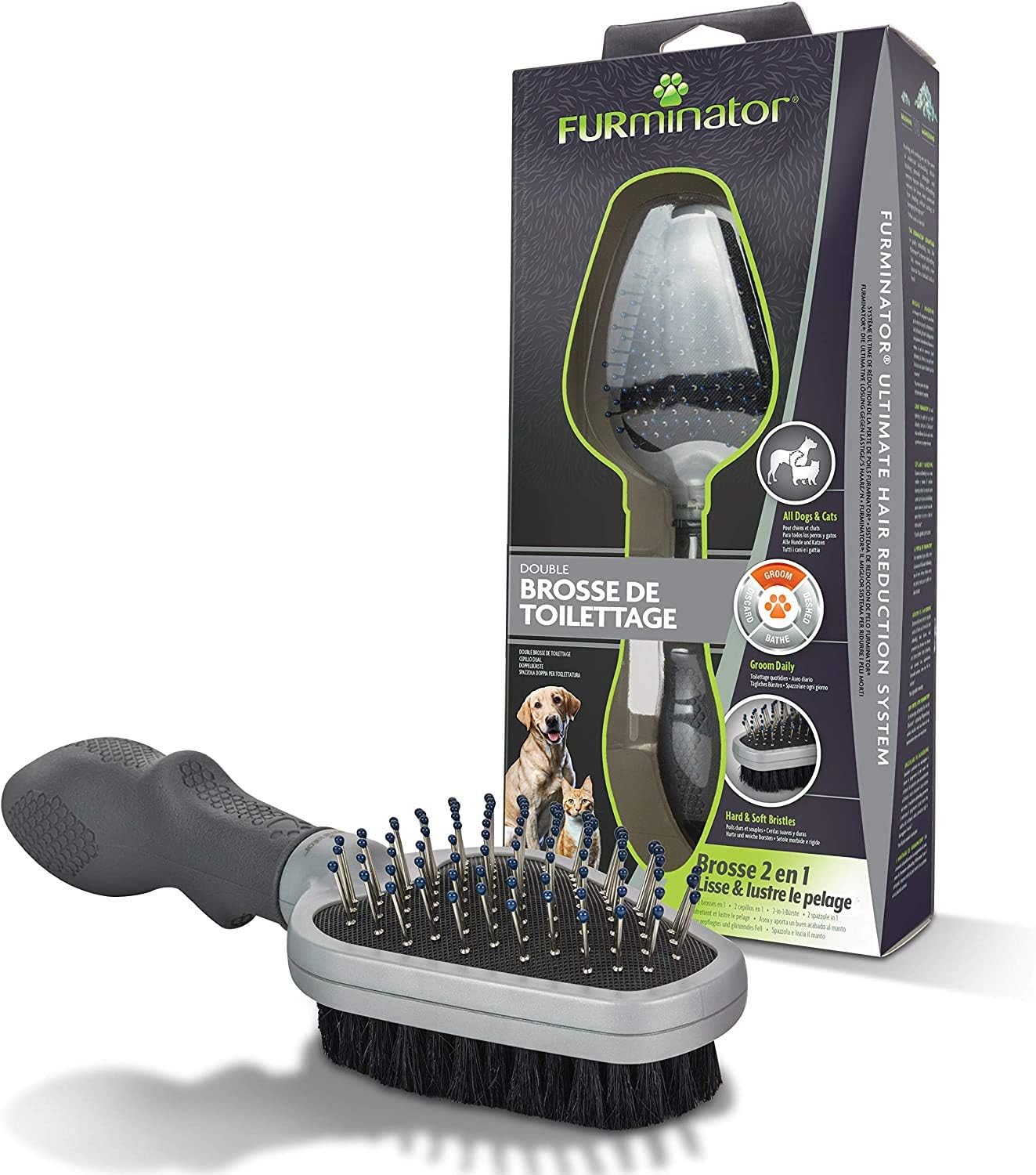 Amazon.com: FURminator Dual Grooming Brush for Cats and Dogs