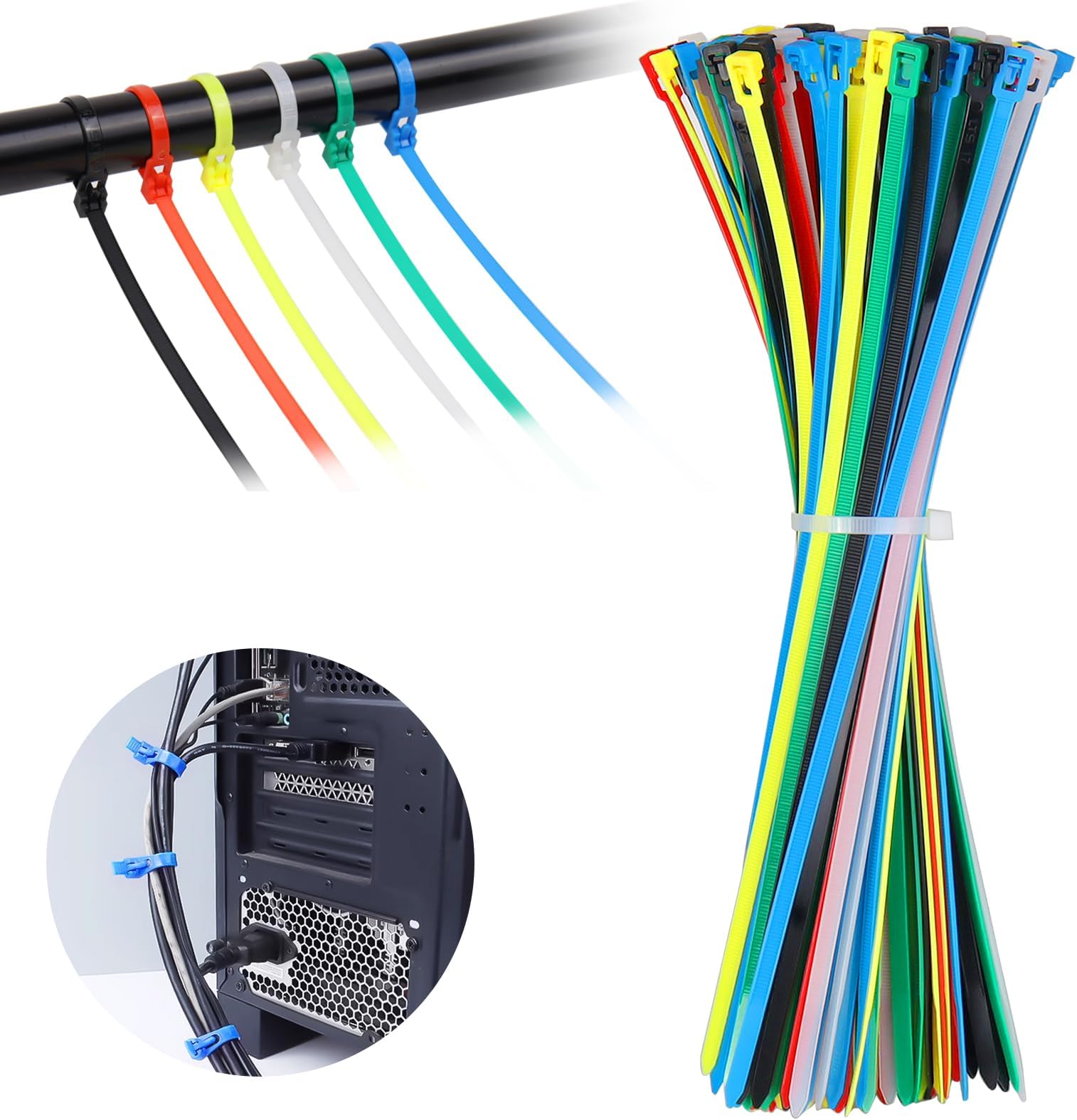 Kabelbinder Set, 120 Stück Kabelbinder Wiederverschließbar Bunt 300 x 5 ...