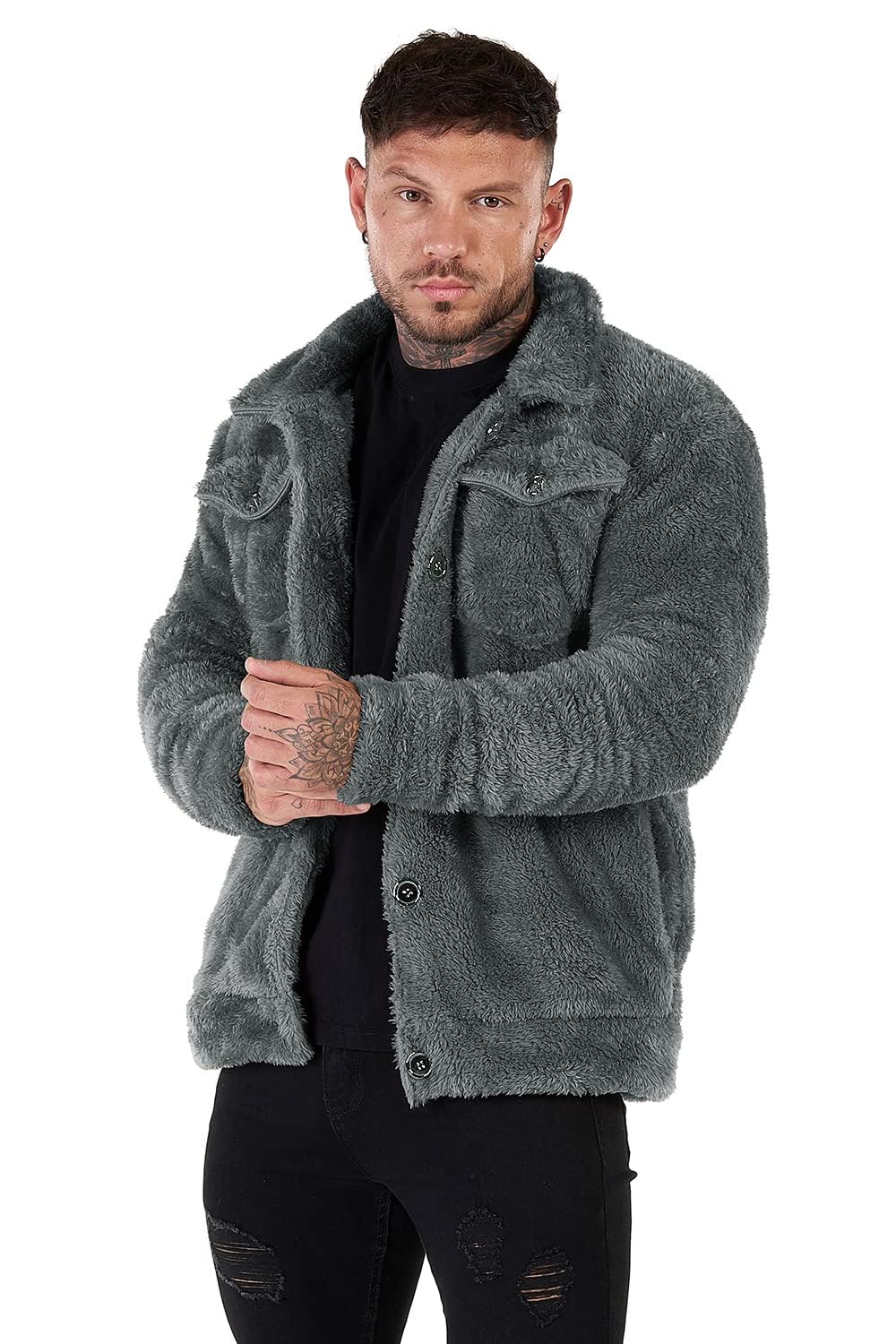 Snapklik.com : Mens Fluffy Faux Fur Jacket Black Soft Faux Fur Coat ...