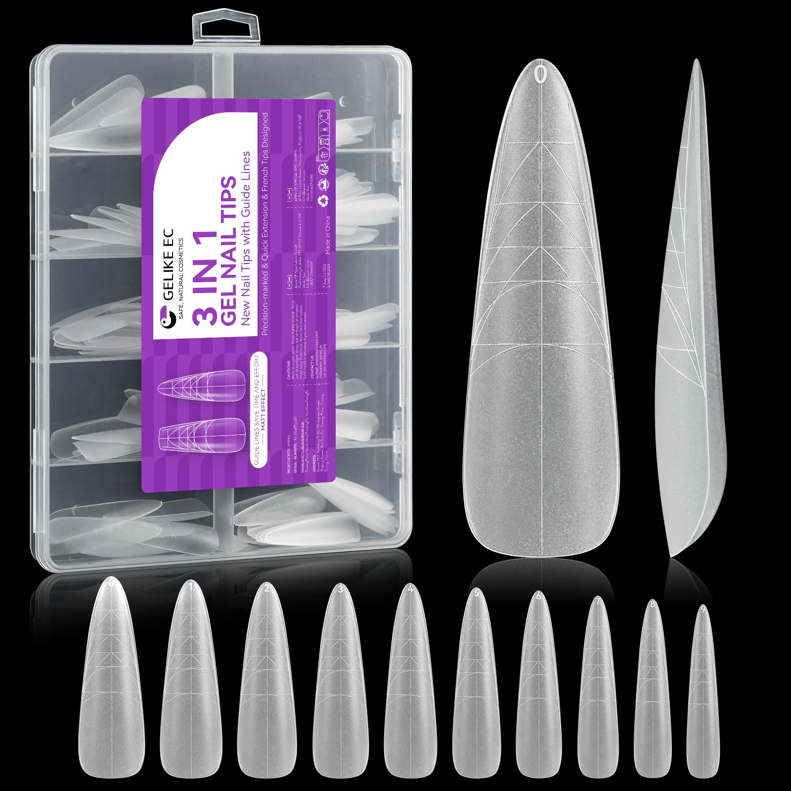 Amazon.com: XXL Almond Gel Nail tips: 3 in 1 Gelike ec French Full ...