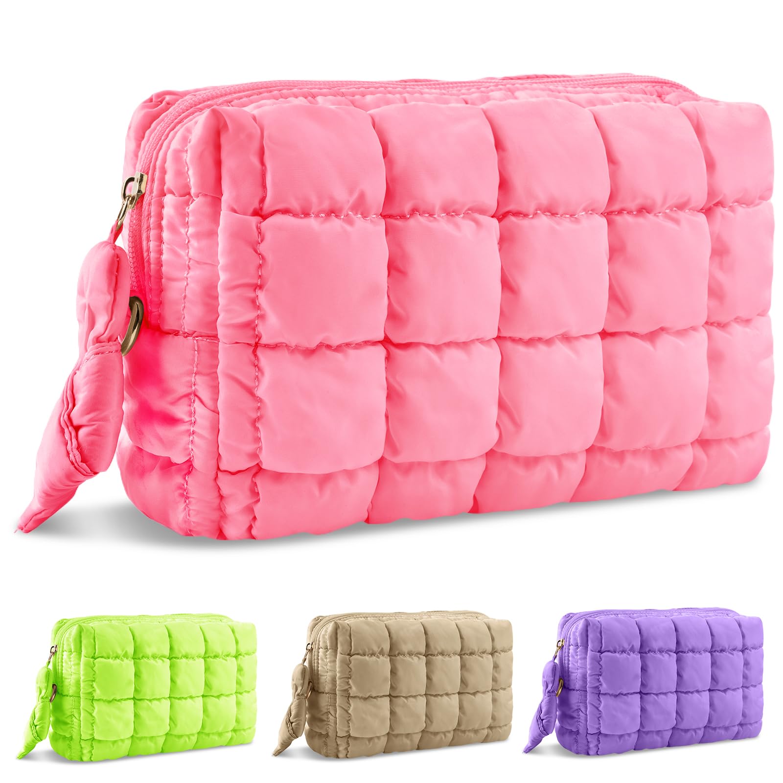 Amazon.com: UIXIZQ Puffer Quilted Makeup Bag Cosmetic Bags,Puffy Travel ...
