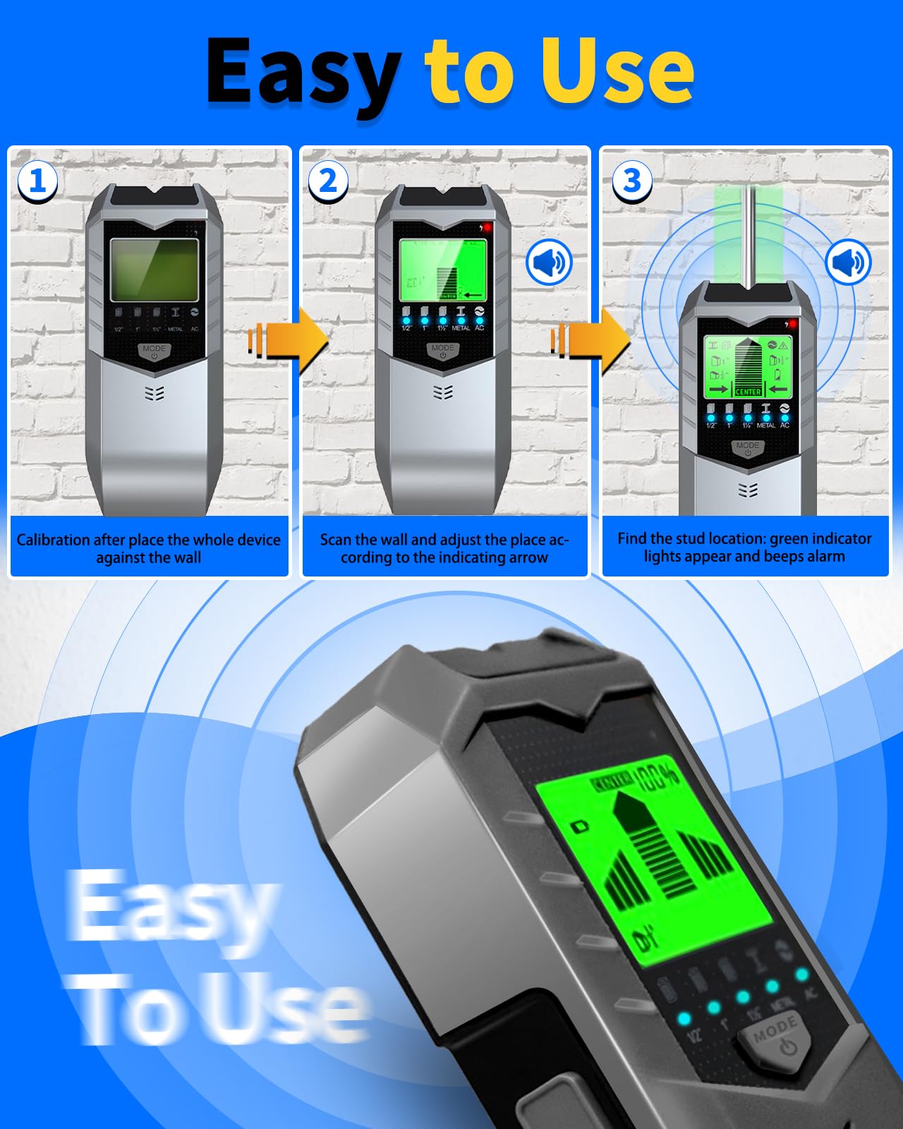 Snapklik.com : Stud Finder Wall Scanner, 5 IN 1 Upgraded Accuracy LCD ...