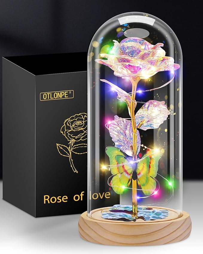 Amazon.com: Otlonpe Glass Rose Flower - Christmas, Birthday Gifts for ...