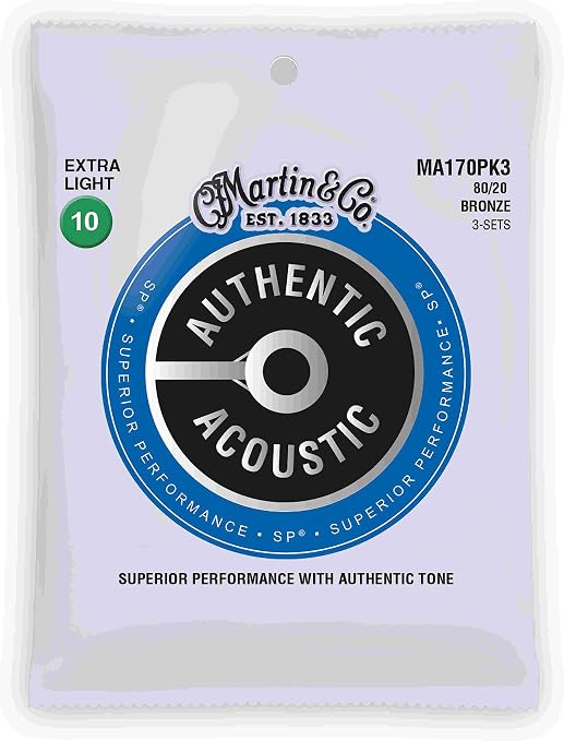 Amazon.com: Martin Strings MA170PK3-U 80-20 Authentic Acoustic Gauge ...
