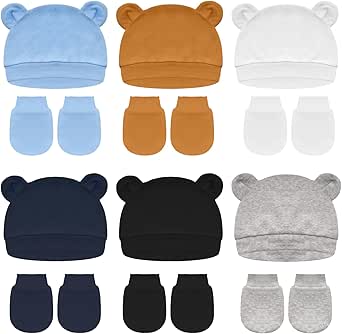 Amazon.com: Newborn Baby Hats and Mittens Set Bear Ear Baby Beanie No ...