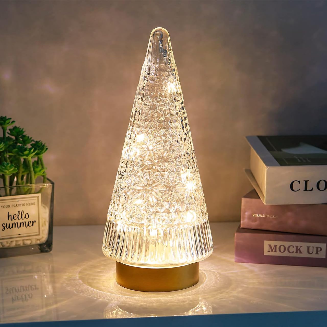 Amazon.com: Glass Christmas Tree, Battery Operated Lit Clear Christmas ...