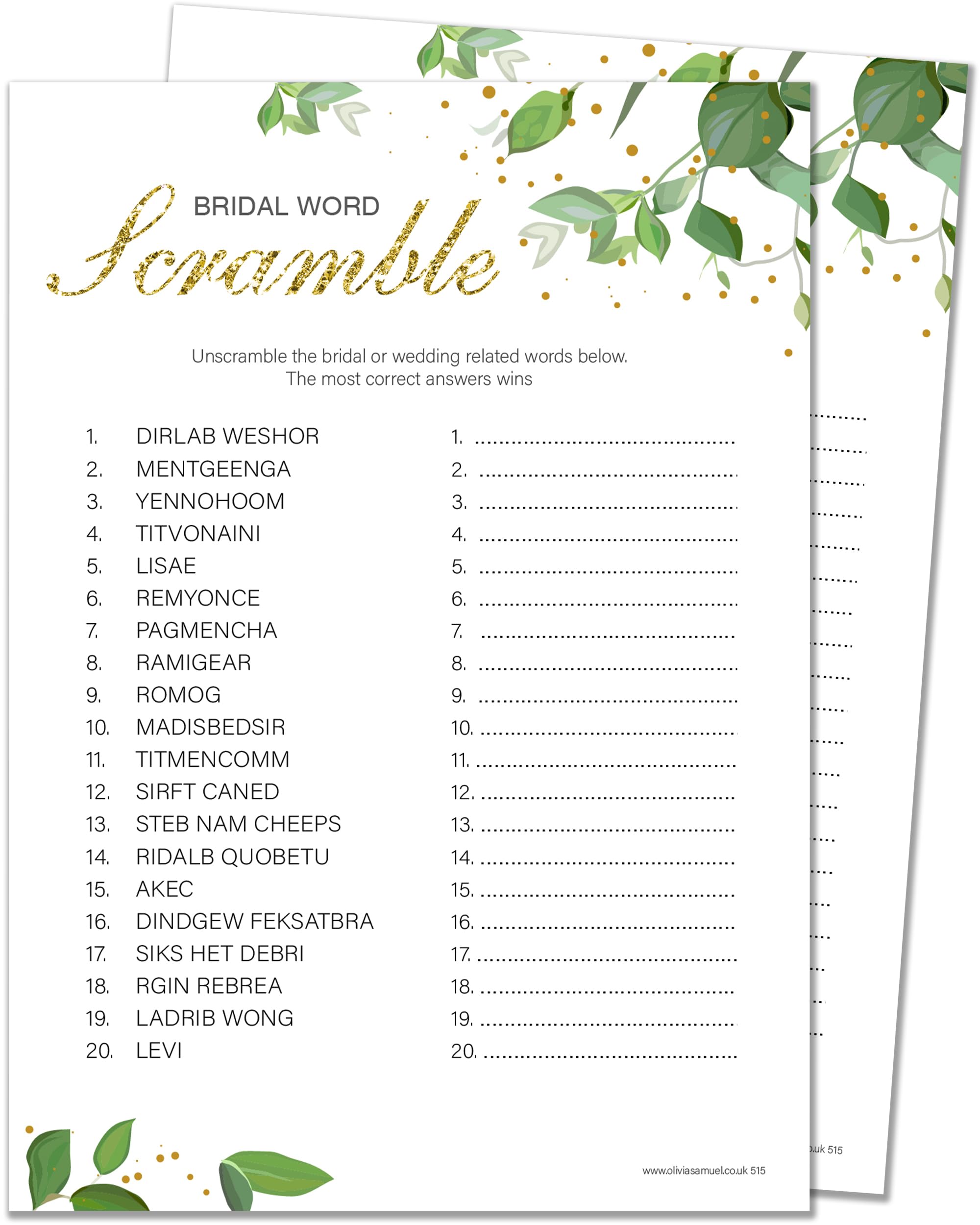 Bridal Shower Word Scramble With Answers Lilac. Bridal Shower Scramble