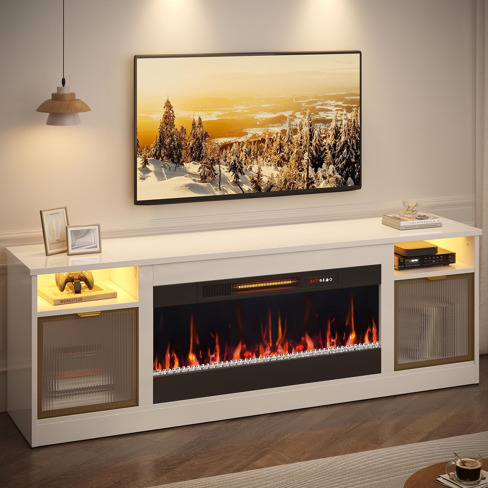 Amazon.com: Lemberi Fireplace tv Stand with 36 inch Fireplace Up to 80 ...