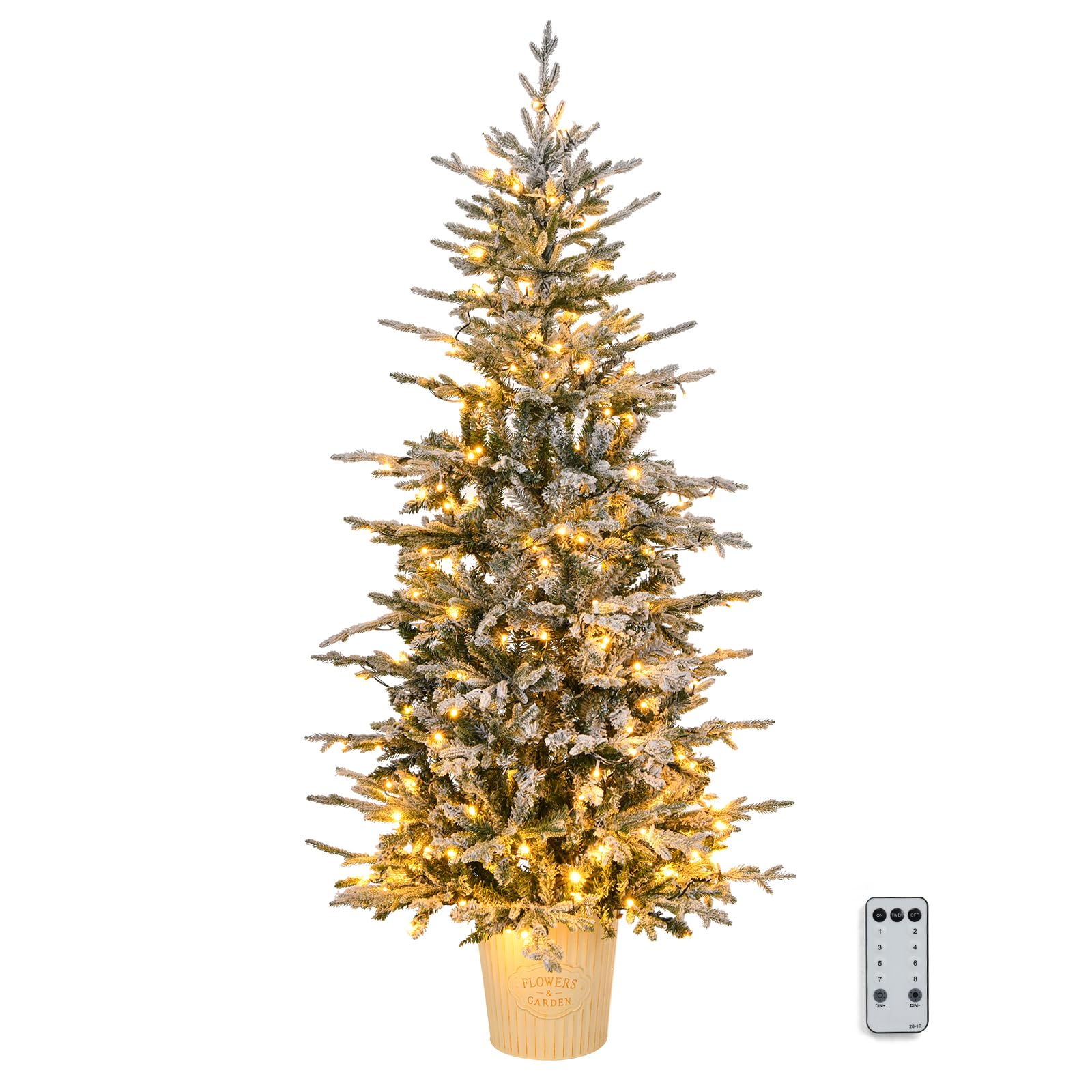 Amazon.com: VINGLI 6ft Potted Flocked Christmas Tree w/ 250 ...
