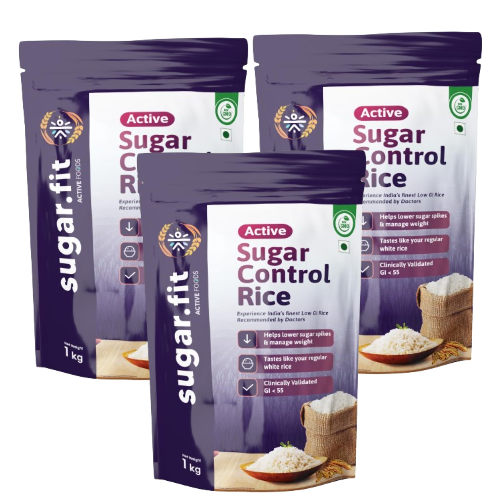 Buy Sugar.Fit Active Sugar Control Rice 1kg - Pack of 3, Sona Masoori ...