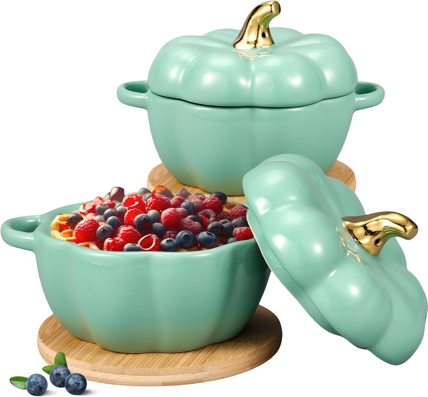 Amazon.com: Zhehao Set of 2 Ceramic Pumpkin Bowl with Lid 15 oz Pumpkin ...