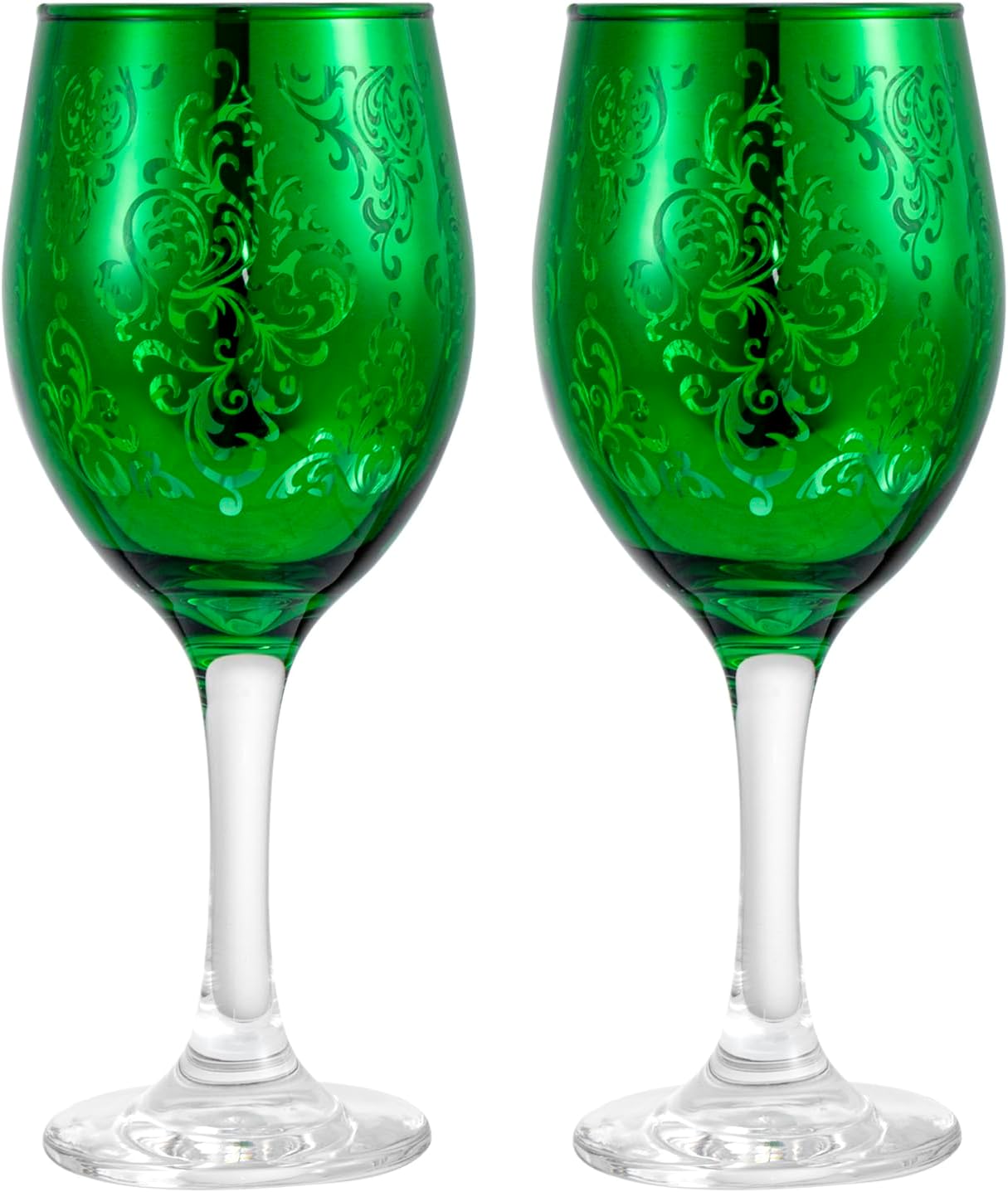 Amazon.com | MyGift 10 oz Stemmed Wine Glass Glassware Duo with Green ...