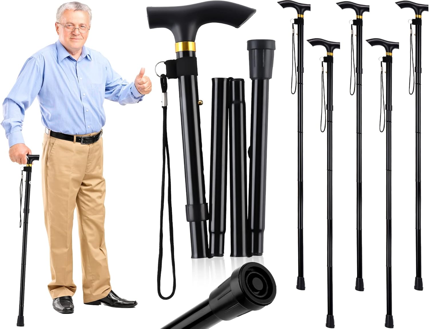 Amazon.com: 6 Pcs Folding Walking Cane for Men Women Adjustable Hand ...