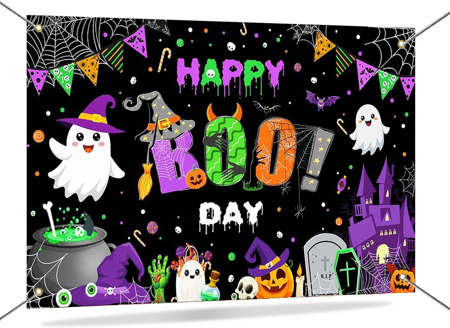 Amazon.com: Mocsicka Happy Boo Day Banner Backdrop Halloween Happy ...