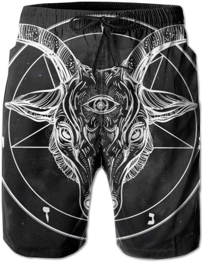 SAPOY Mens Swim Trunks Pentagram with Demon Baphomet Satanic Goat Quick ...