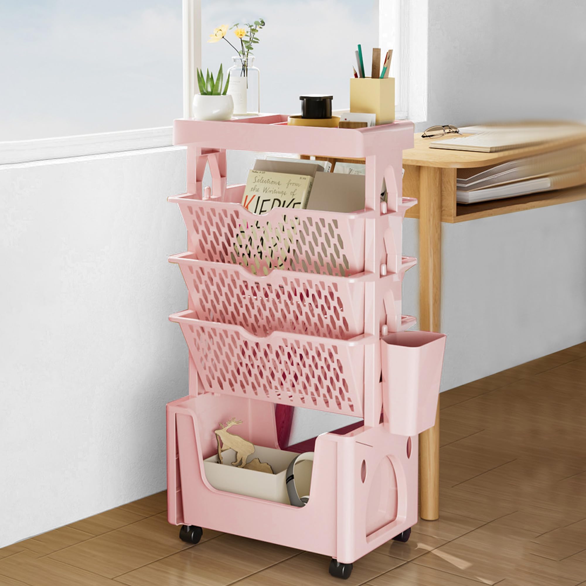 Amazon.com: Mobile Bookshelf 5 Tier Rolling Book Cart with Wheels ...